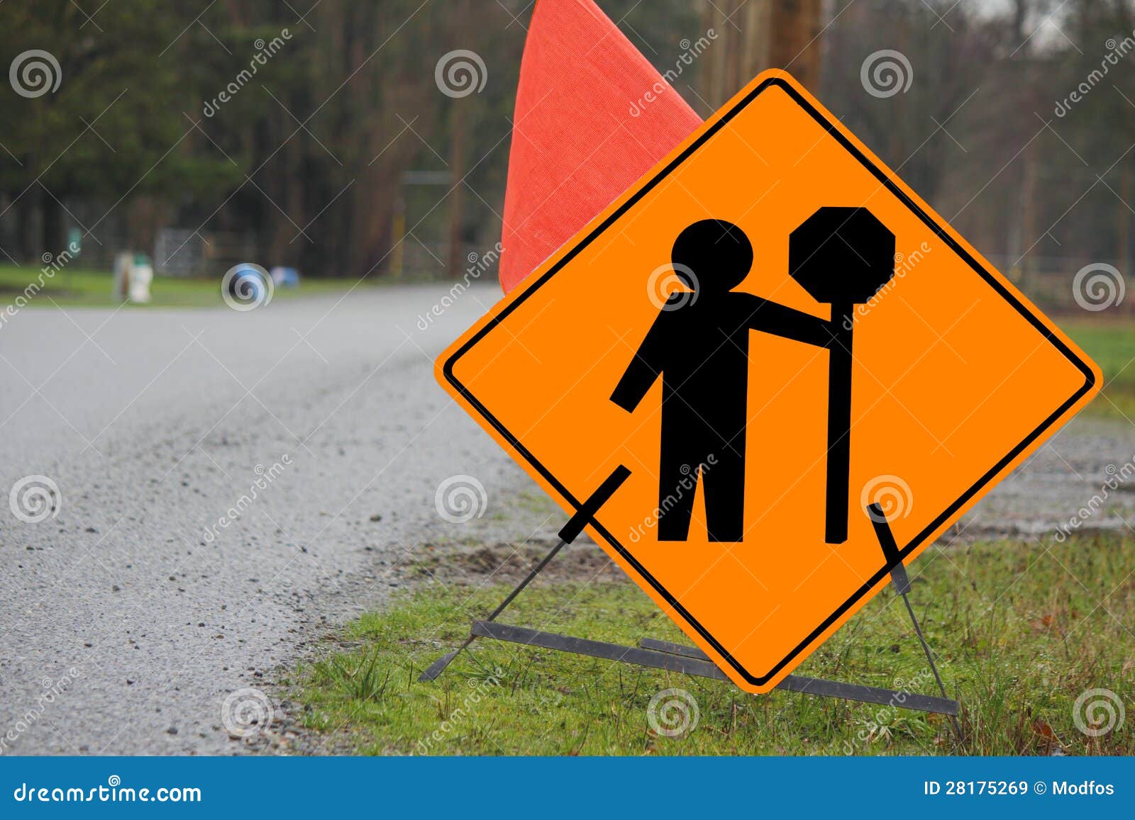 Flag Person Road Sign stock image. Image of road, orange - 28175269