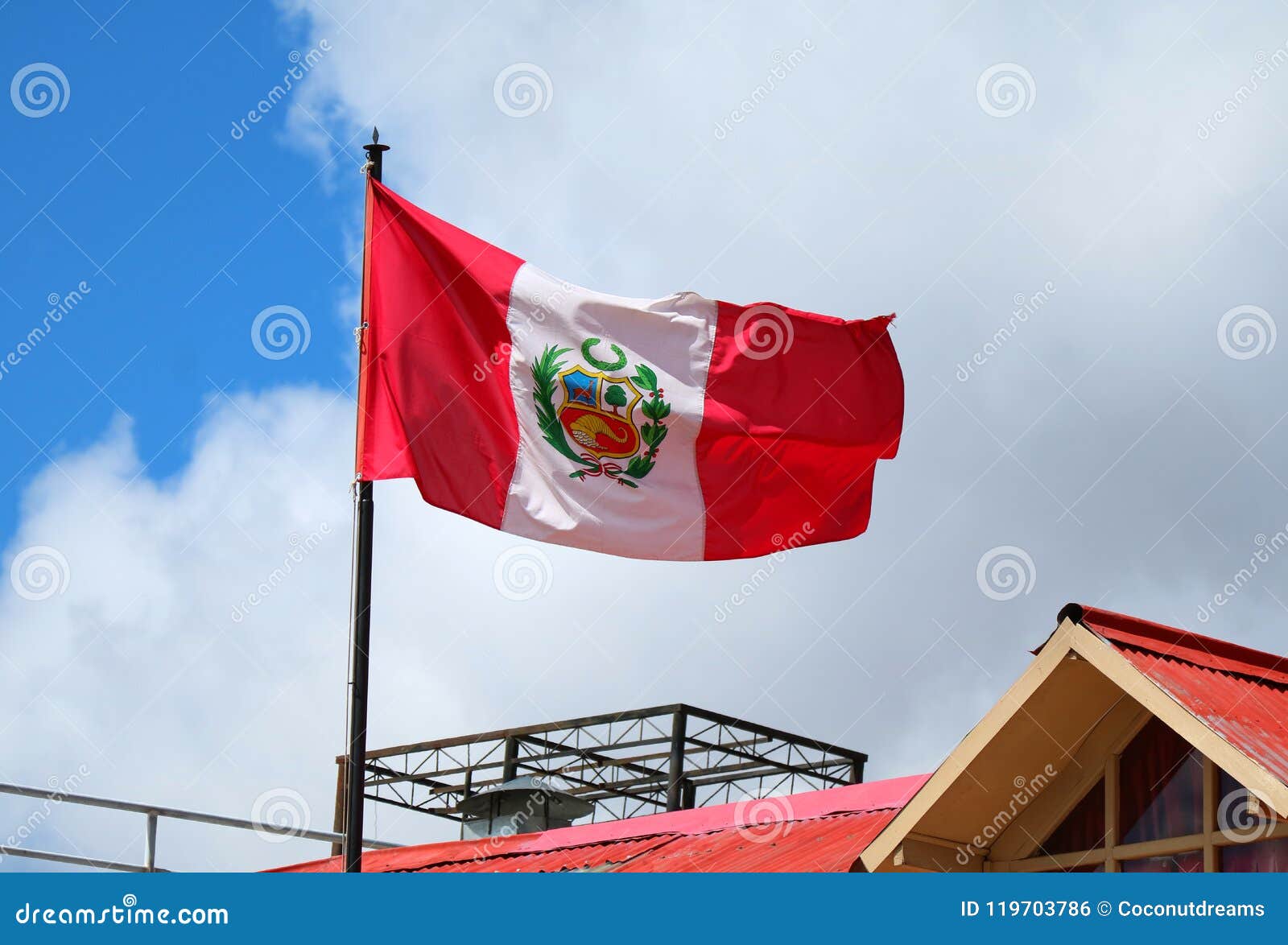 Flag of Peru Waving in the Sky Stock Photo - Image of patriotic, pole ...