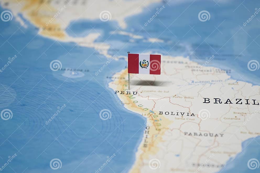 The Flag of Peru in the World Map Stock Photo - Image of atlas, nations ...