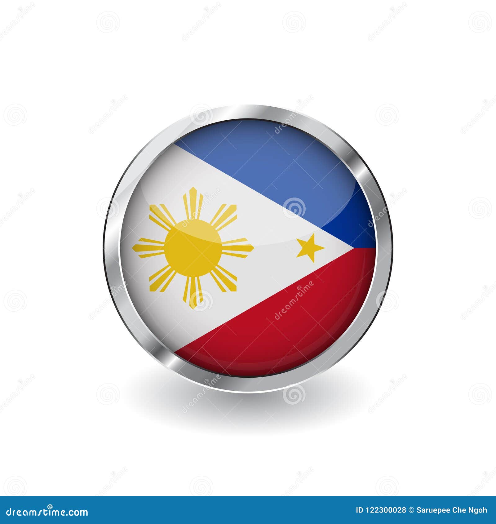 Flag of Philippines, Button with Metal Frame and Shadow. Philippines ...