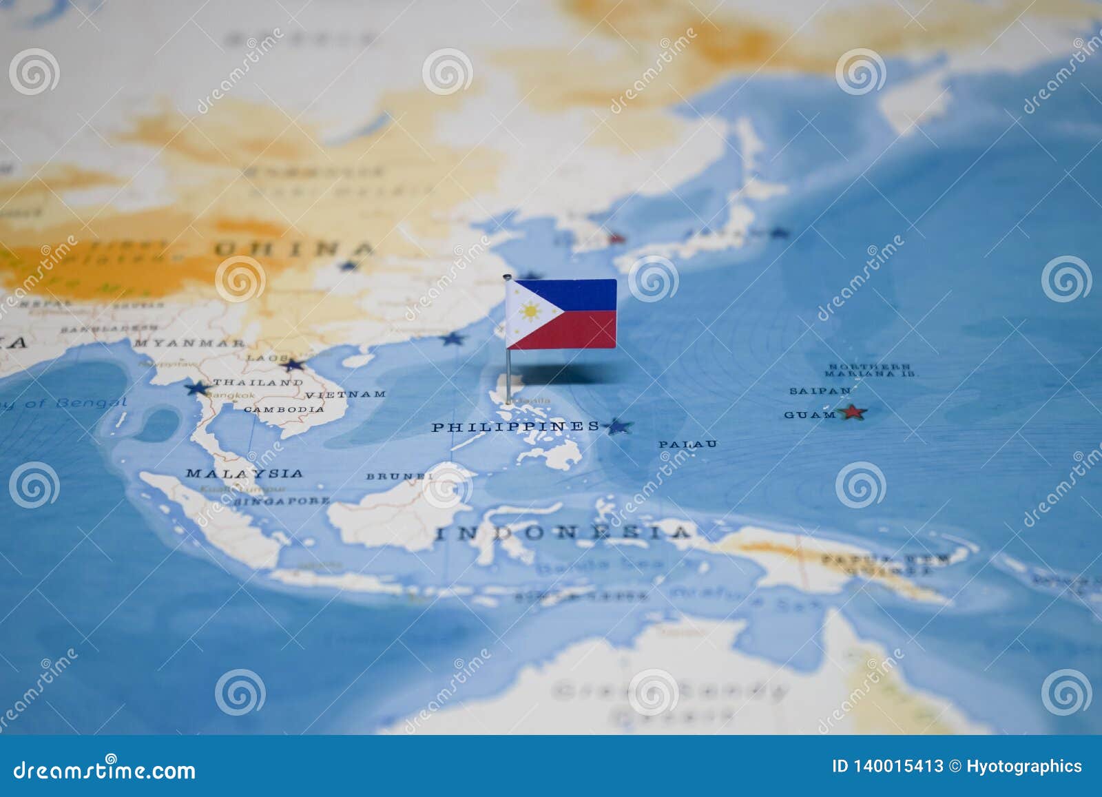 The Flag of Philippines in the World Map Stock Image - Image of flag ...