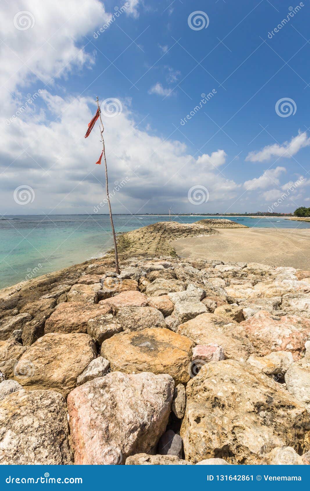 Flag on the Pier at Kuta Beach on Bali Stock Image - Image of landscape ...