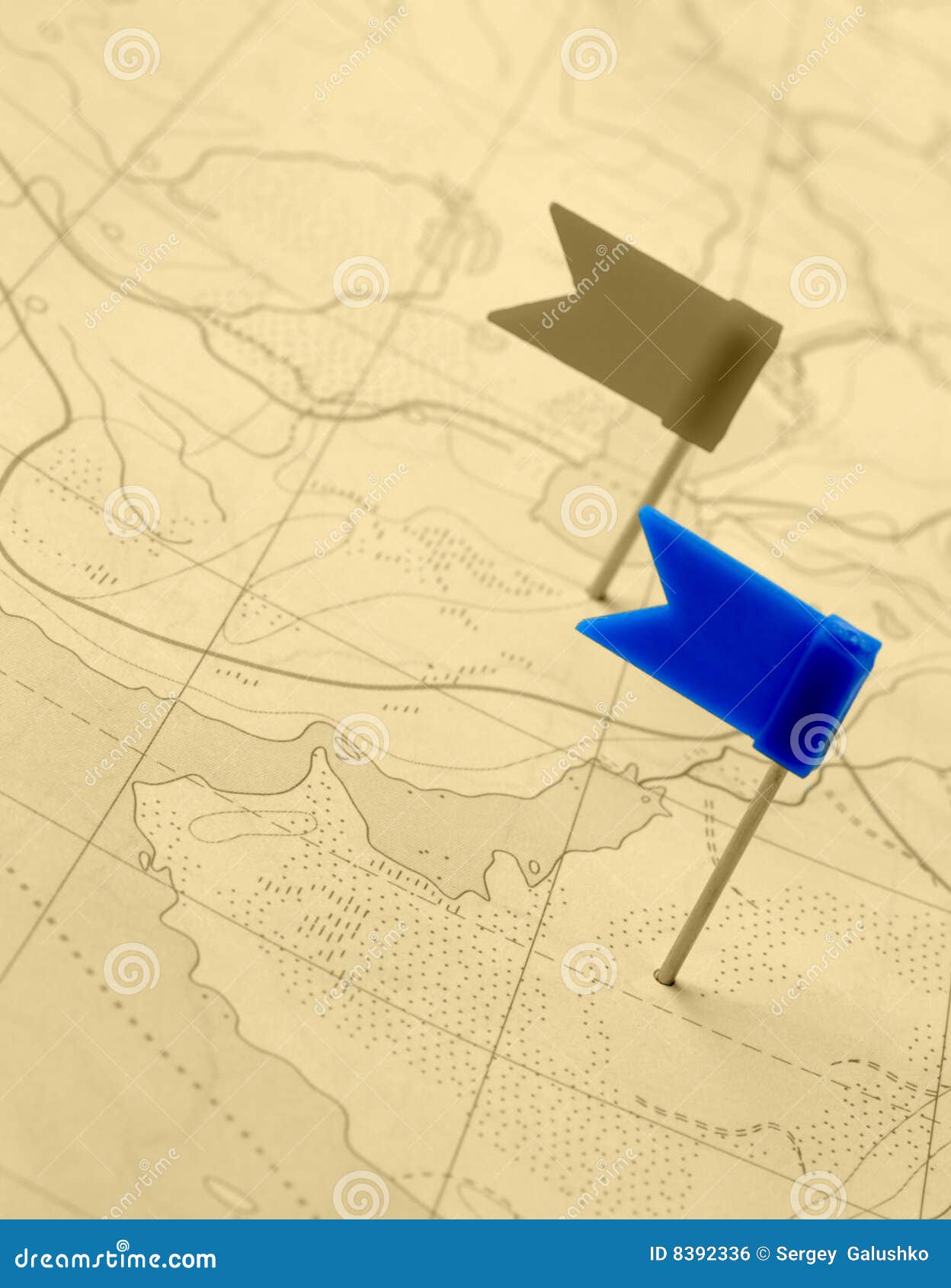 Flag a pin on old map stock photo. Image of mark, retro - 8392336