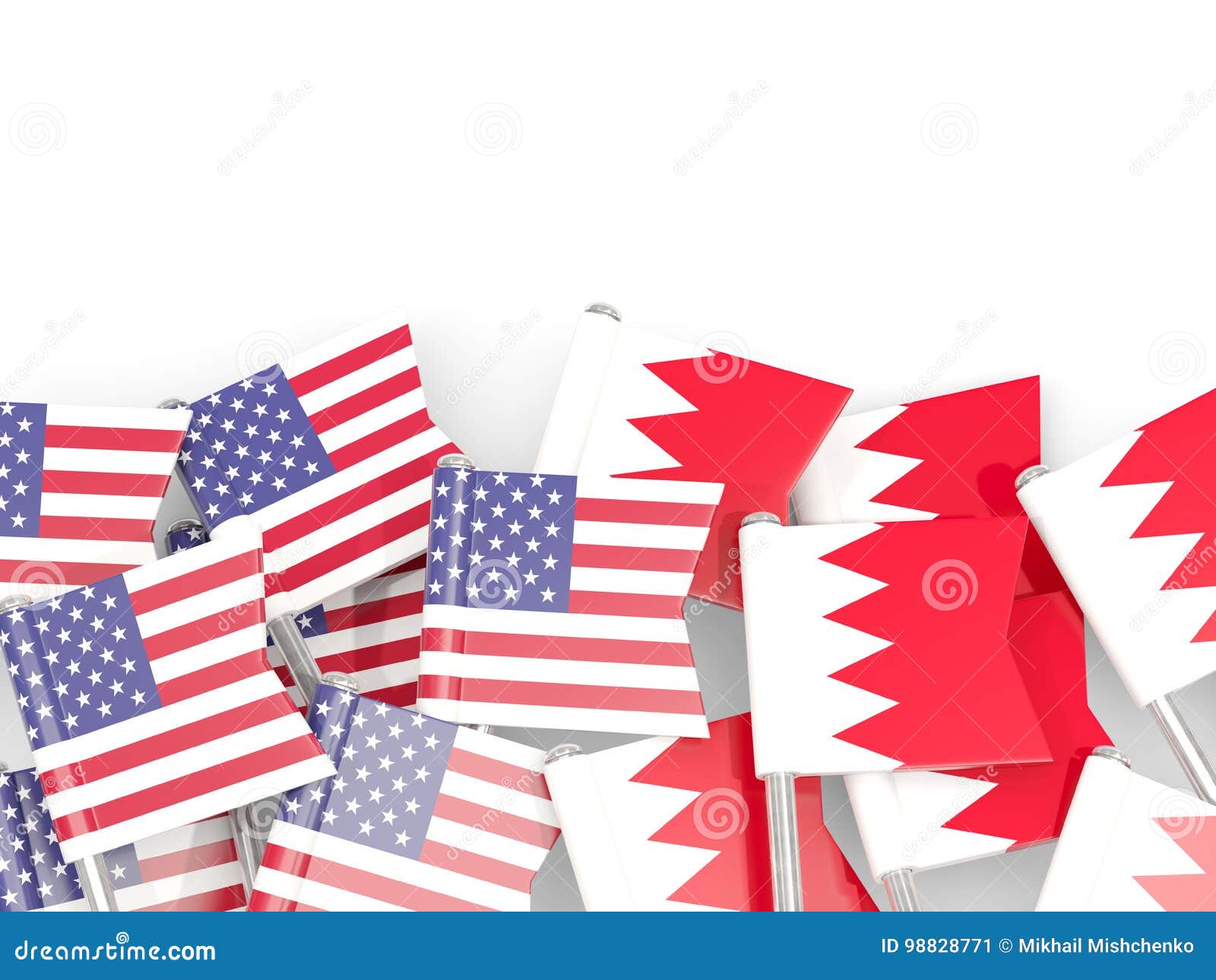 Flag Pins of USA and Bahrain on White Stock Illustration - Illustration ...