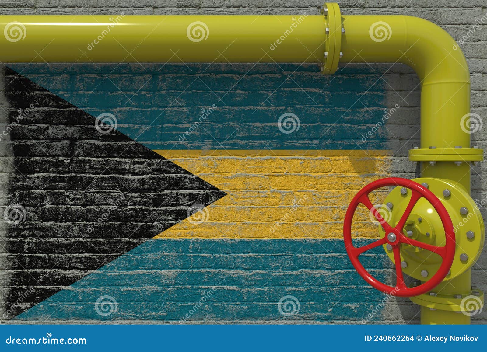 Pipe with Valve and Flag of Bahamas. 3d Rendering Stock Illustration ...