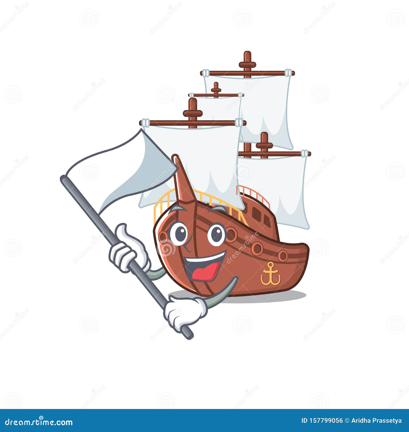 With Flag Pirate Ship with the Cartoon Shape Stock Vector ...