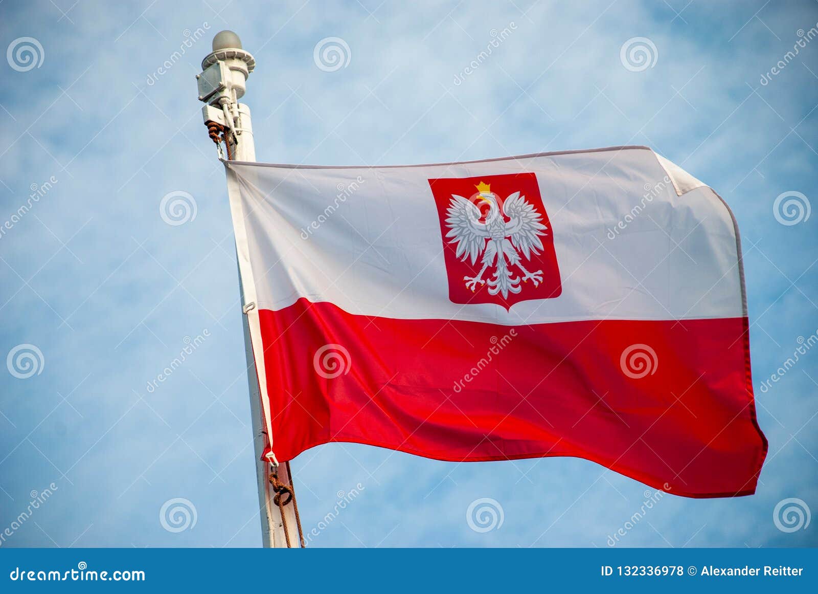 Flag of Poland on a pole stock photo. Image of patriotism - 132336978