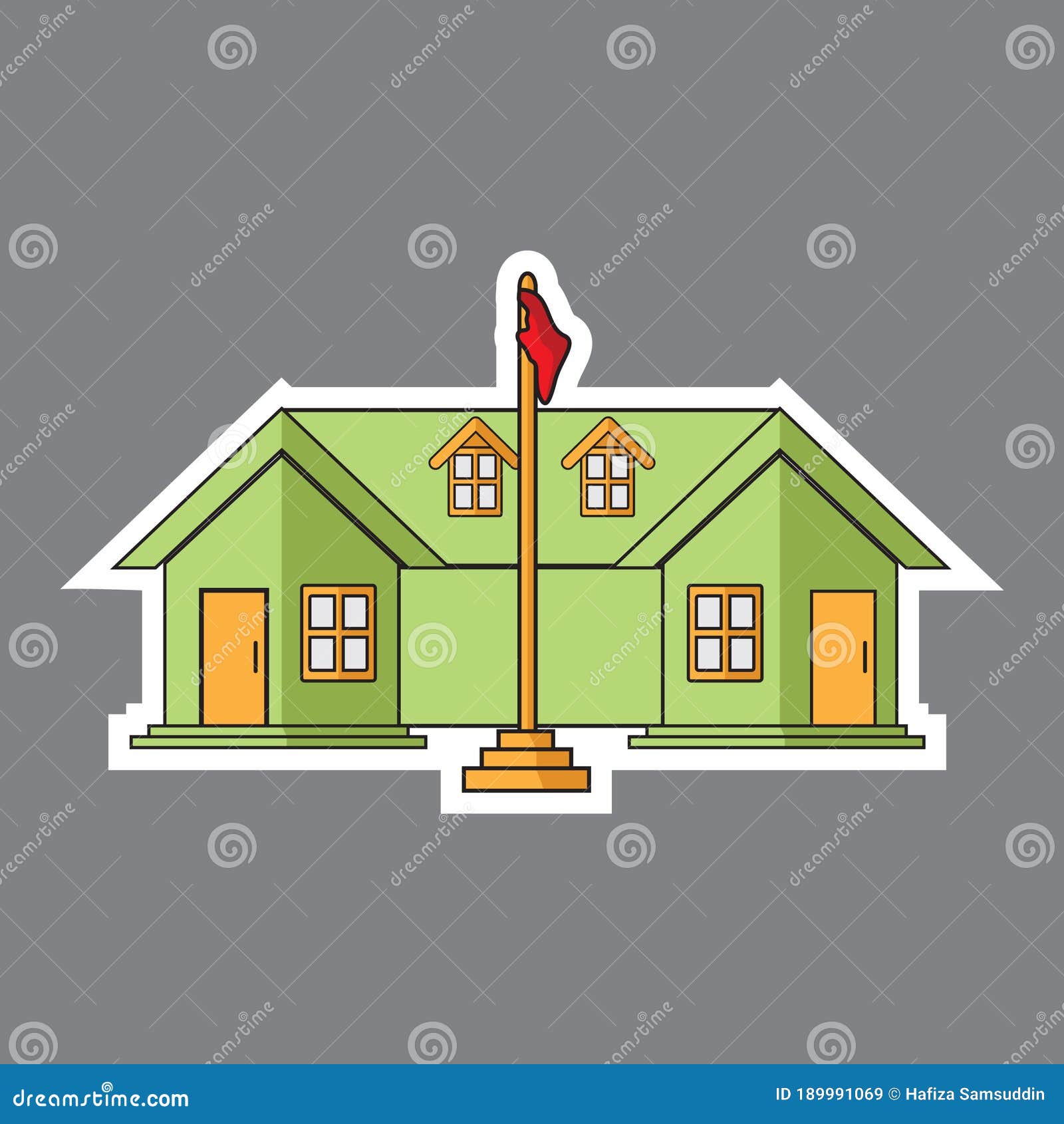 Flag Pole in Front of Building. Vector Illustration Decorative Design ...