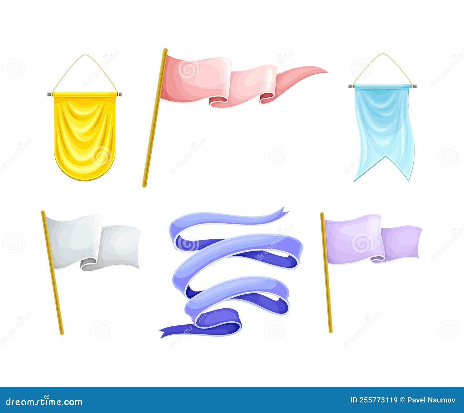 Flag on Pole and Pennant or Pennon Shaped Banner Made of Smooth Fabric ...