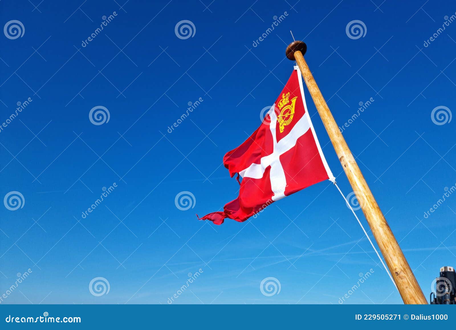 Flag of Post Danmark Flutter in the Blue Sky Background Stock Image ...