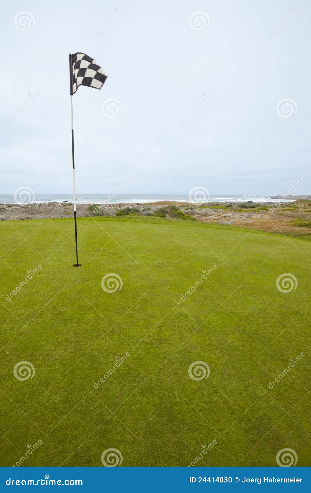 Flag and Putting Green on Coastal Golf Course Stock Photo - Image of ...