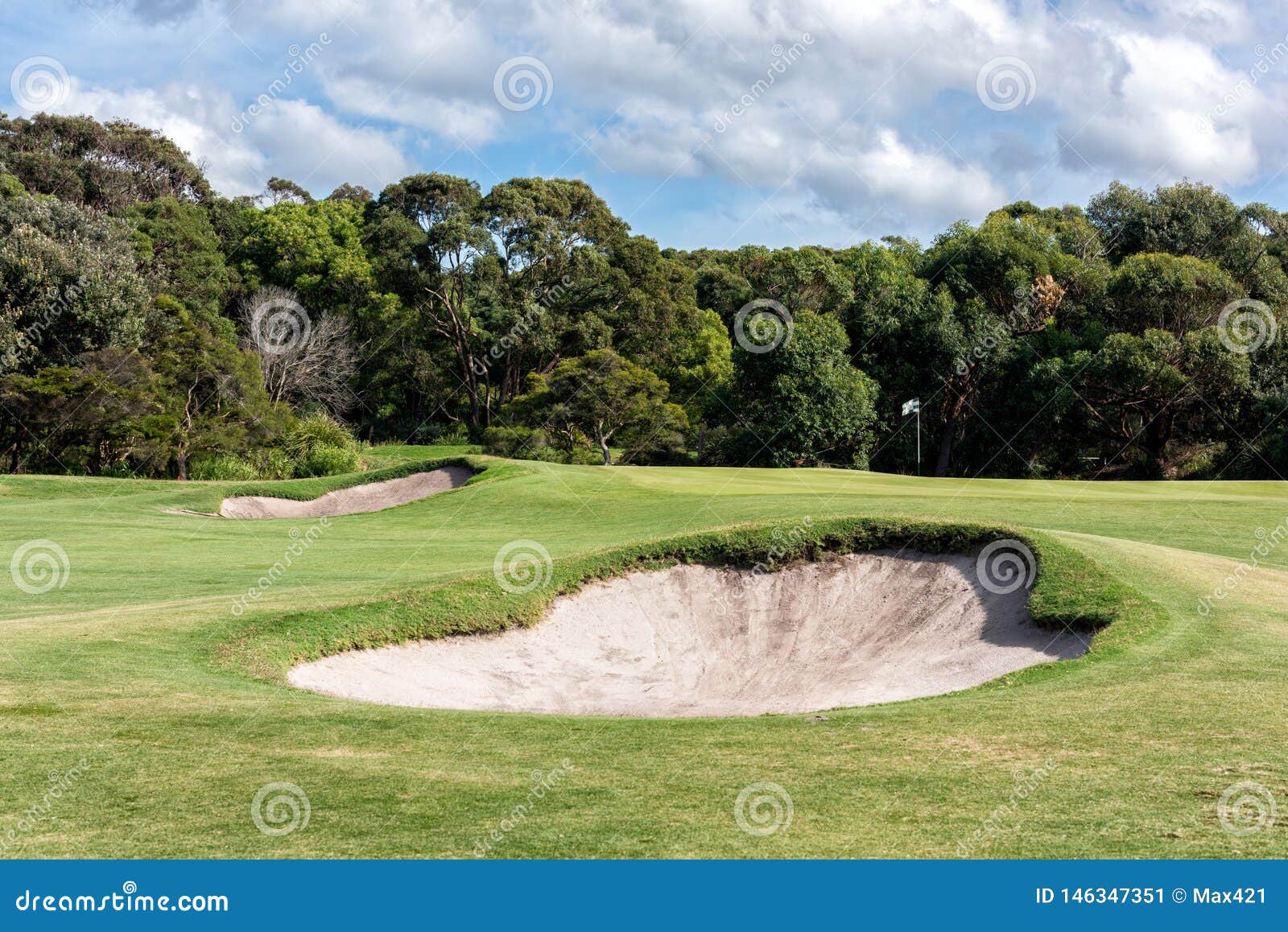 Sand Bunkers in Front of Putting Green at Golf Course Stock Image ...