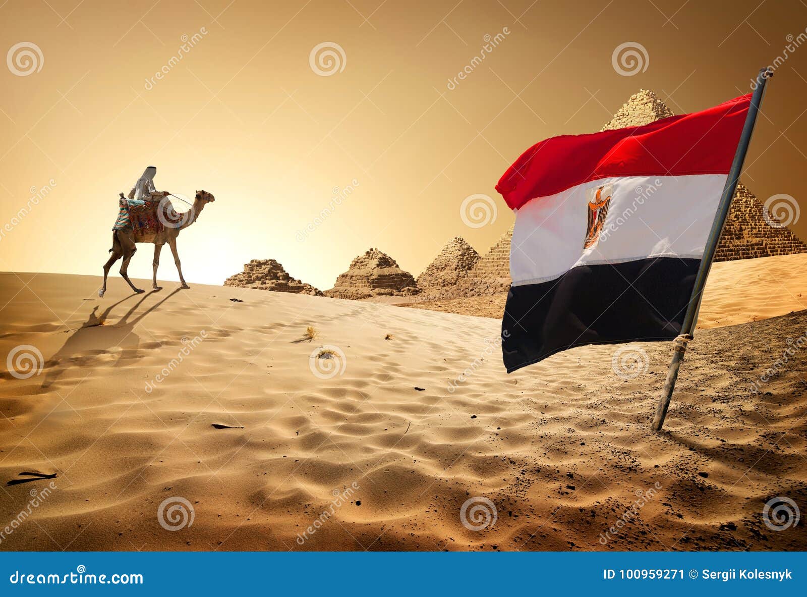 Flag pyramids in desert stock image. Image of monument - 100959271
