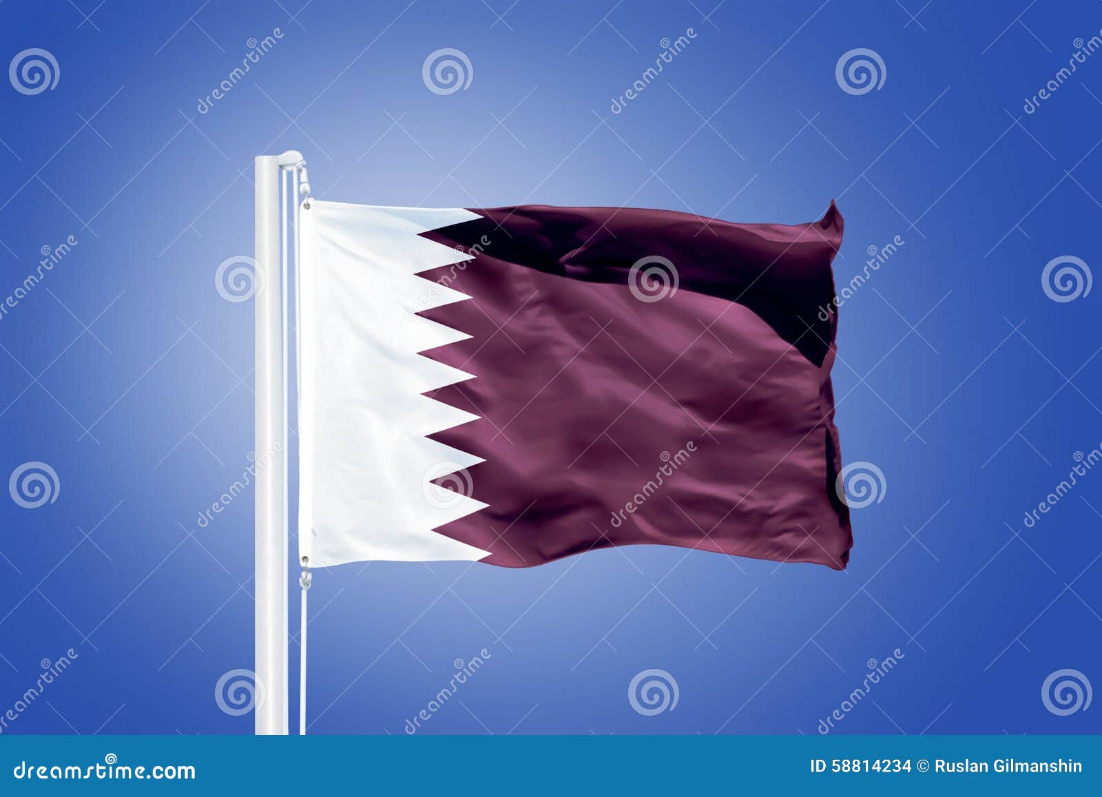 Flag of Qatar Flying Against a Blue Sky Stock Photo - Image of country ...