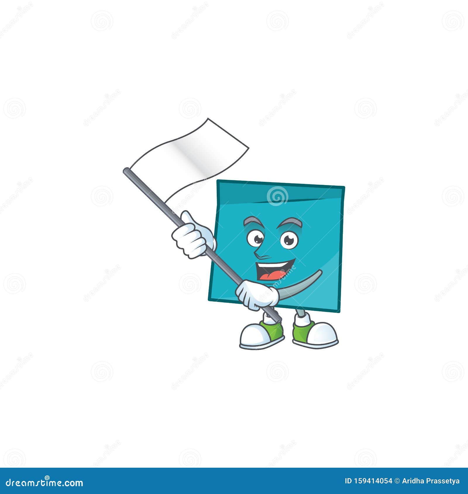 With Flag Rectangle Sticker Paper in Cartoon Character Stock Vector ...