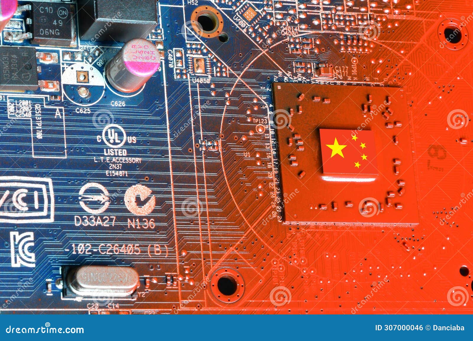 Flag of the Republic of China on the Core of a Processor of a Printed ...