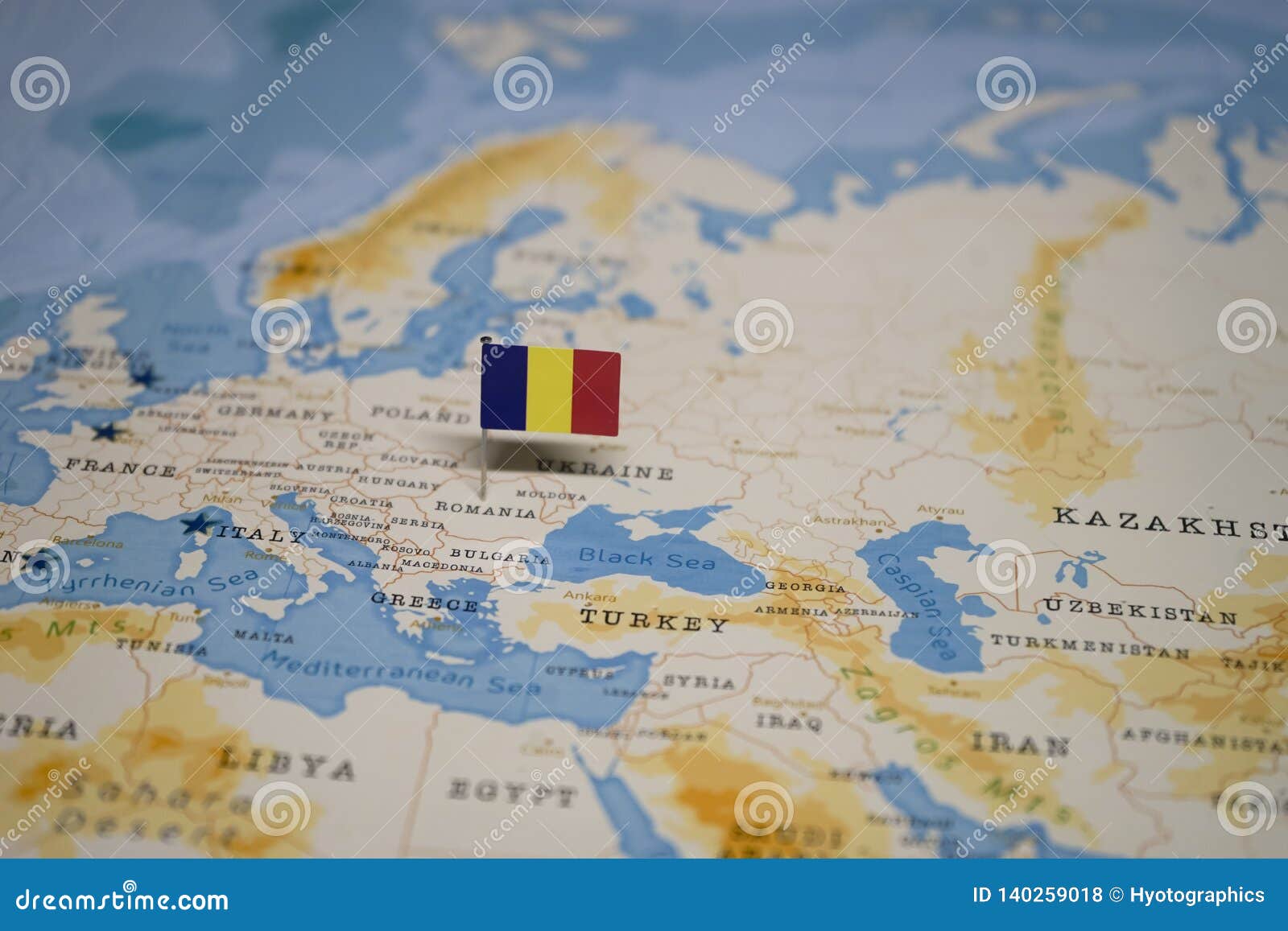 The Flag of Romania in the World Map Stock Photo - Image of locations ...
