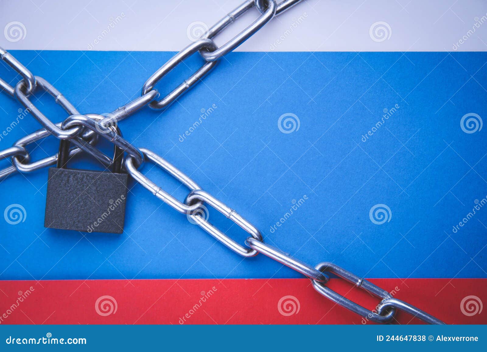 Flag of Russia and a Chain with a Lock. Country Blocking. Prohibited ...