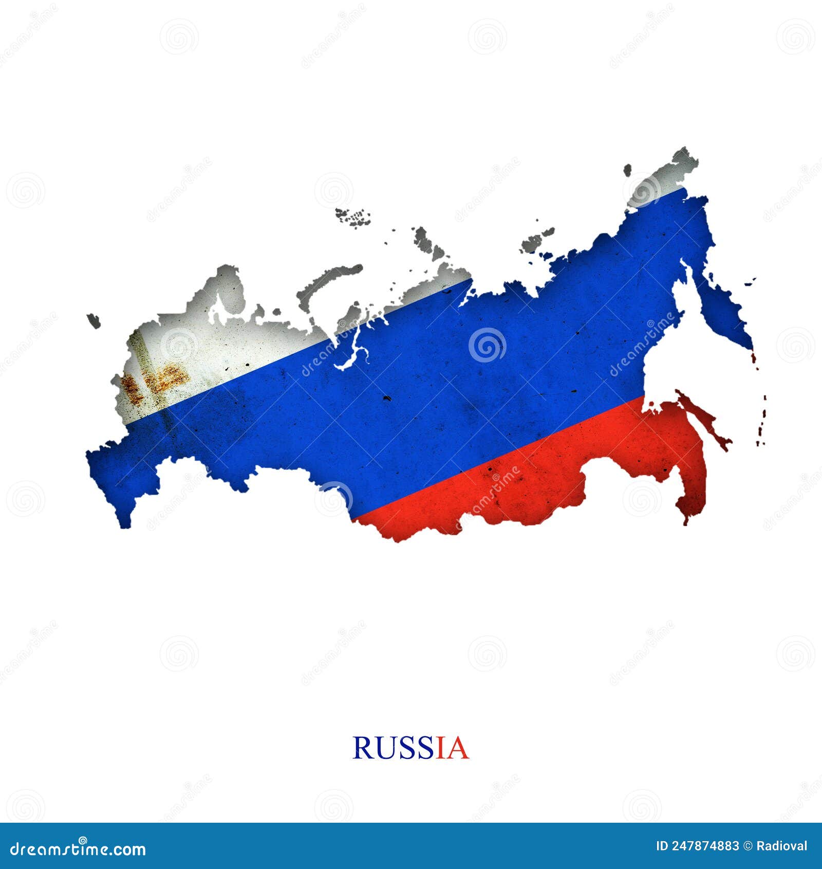 Flag of Russia in the Form of a Map. Shadow. Isolated on White ...