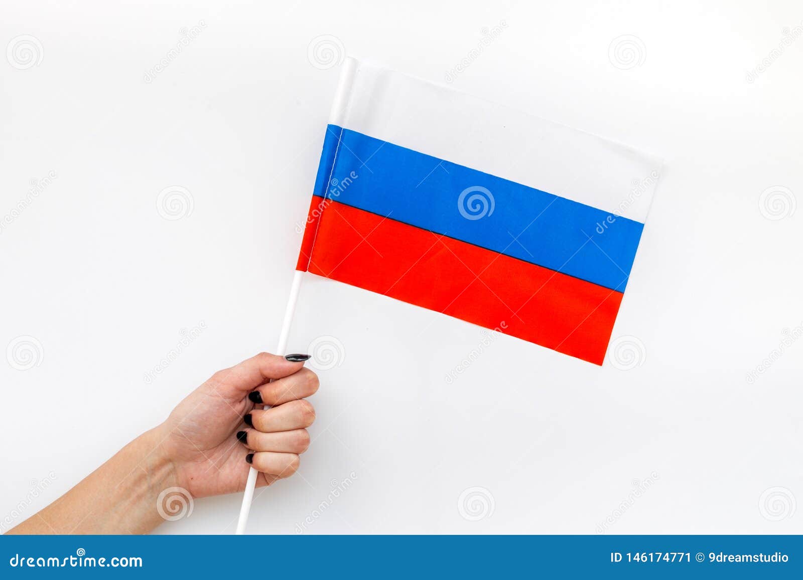 Flag of Russia in Hand on White Background Top View Stock Image - Image ...
