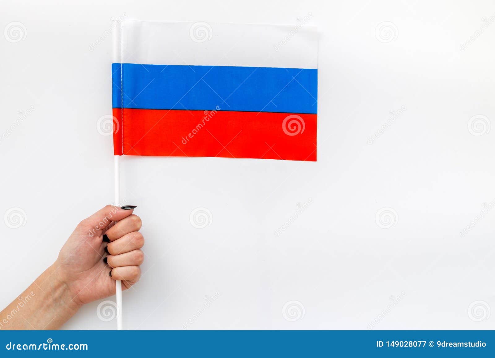Flag of Russia in Hand on White Background Top View Stock Image - Image ...