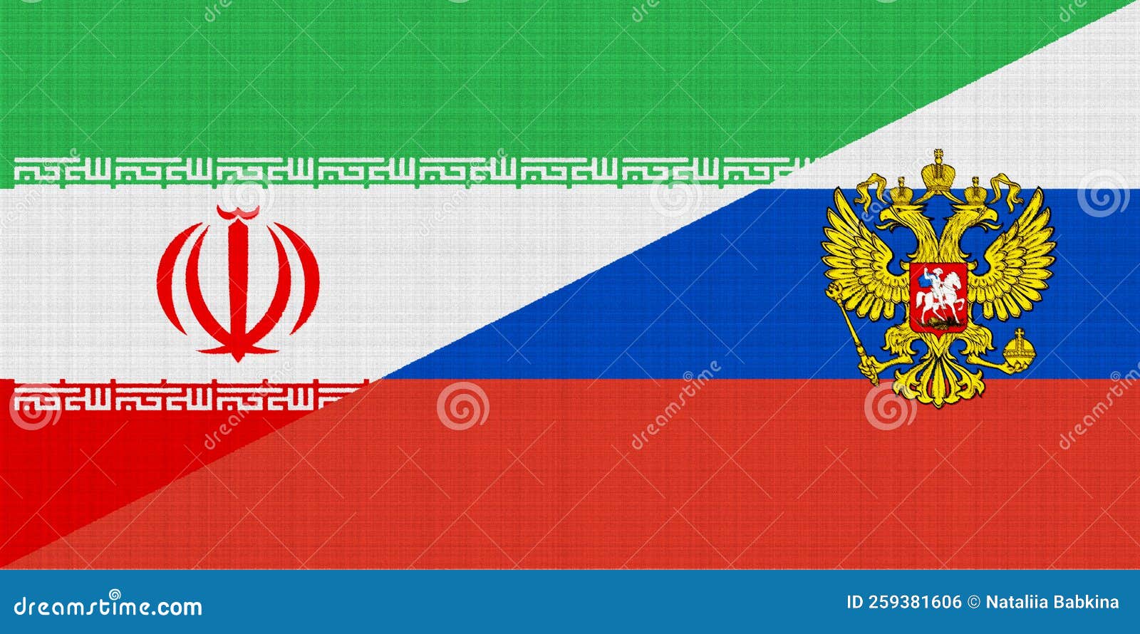 Flag of Russia and Iran on a Textured Fabric. Concept of Cooperation ...