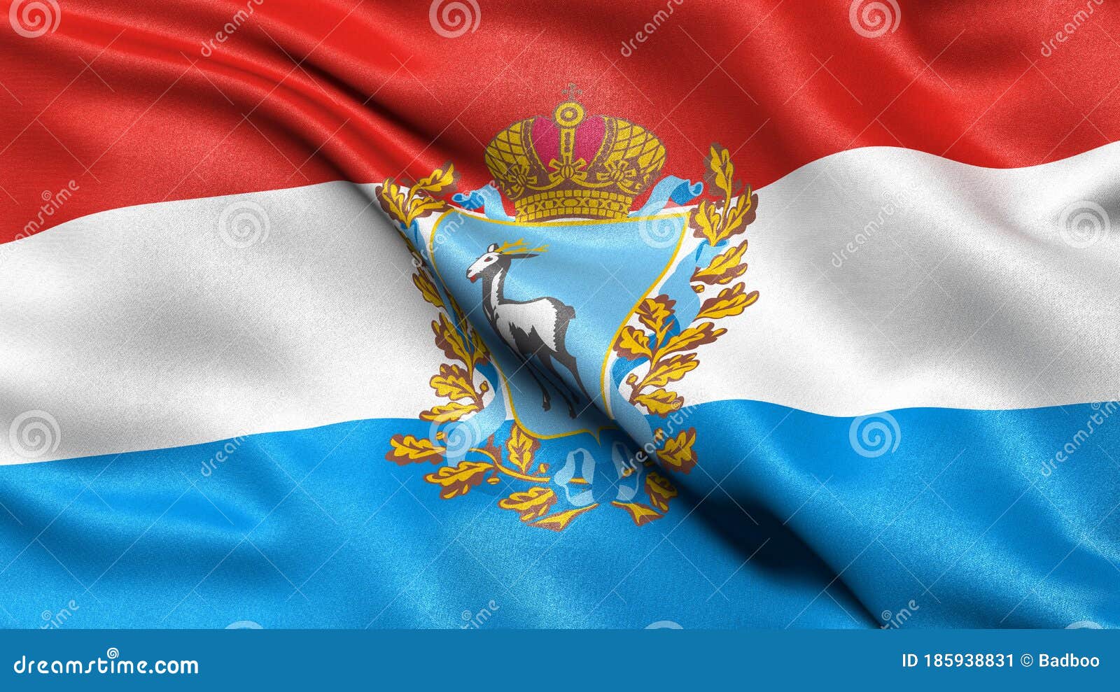Flag of Samara Oblast Waving in the Wind. 3D Illustration Stock Image ...