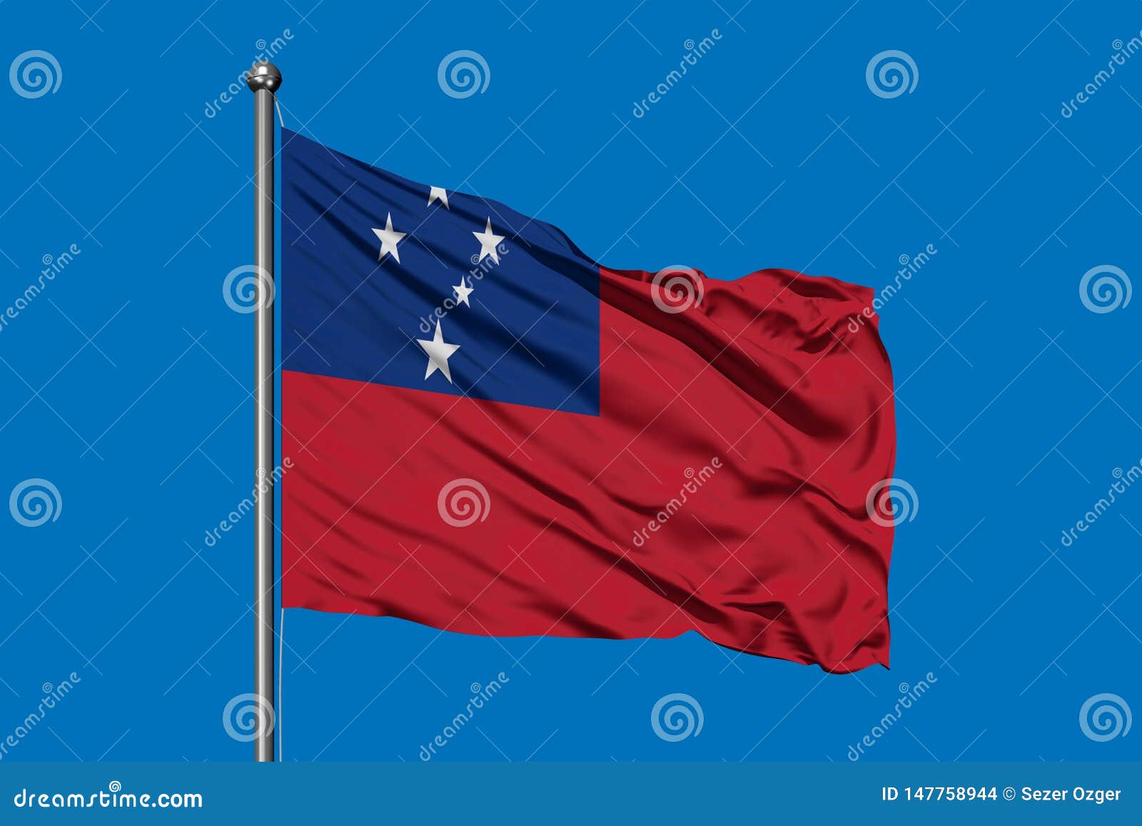 Flag of Samoa Waving in the Wind Against Deep Blue Sky Stock Photo ...