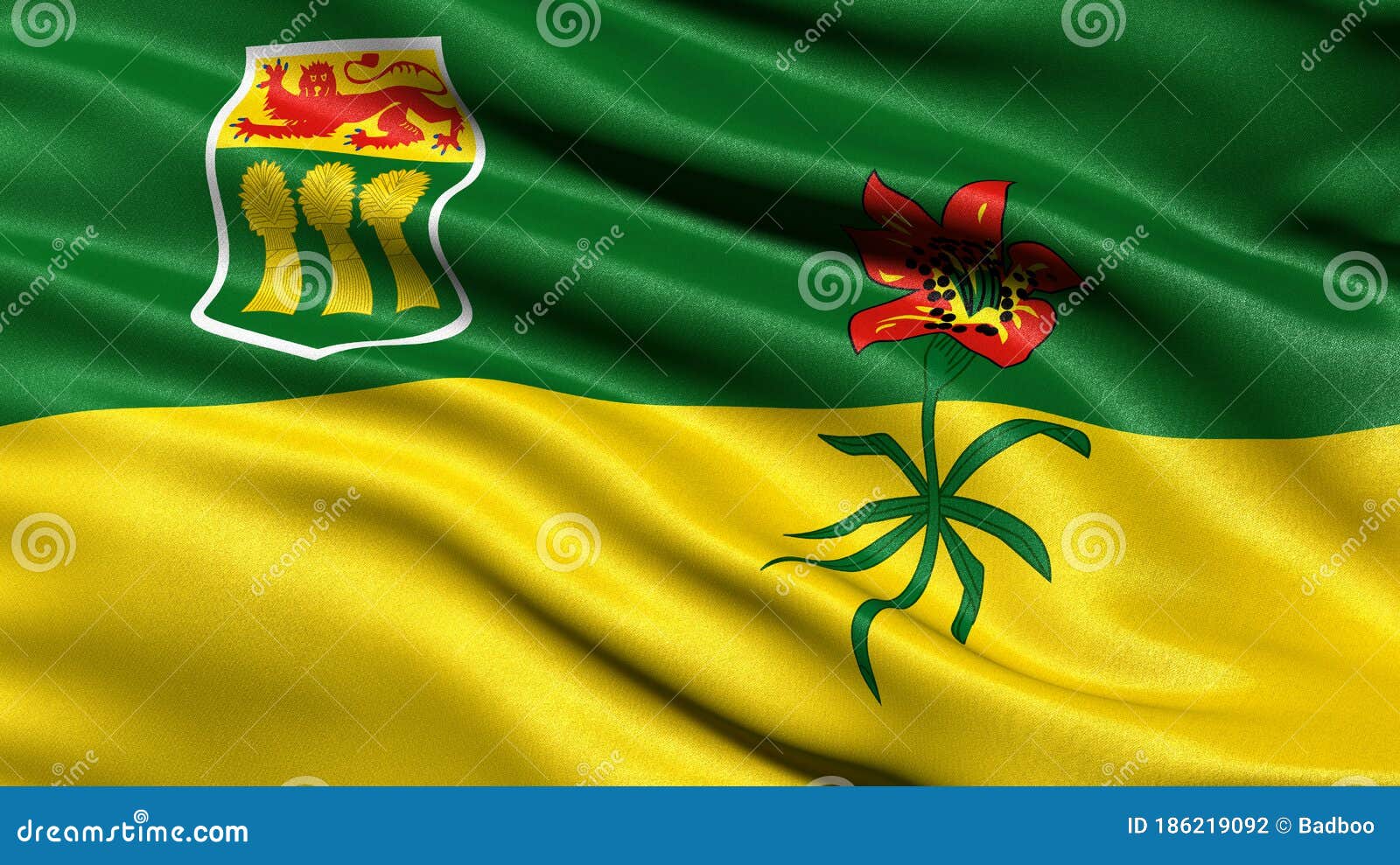 Flag of Saskatchewan Waving in the Wind. 3D Illustration Stock ...