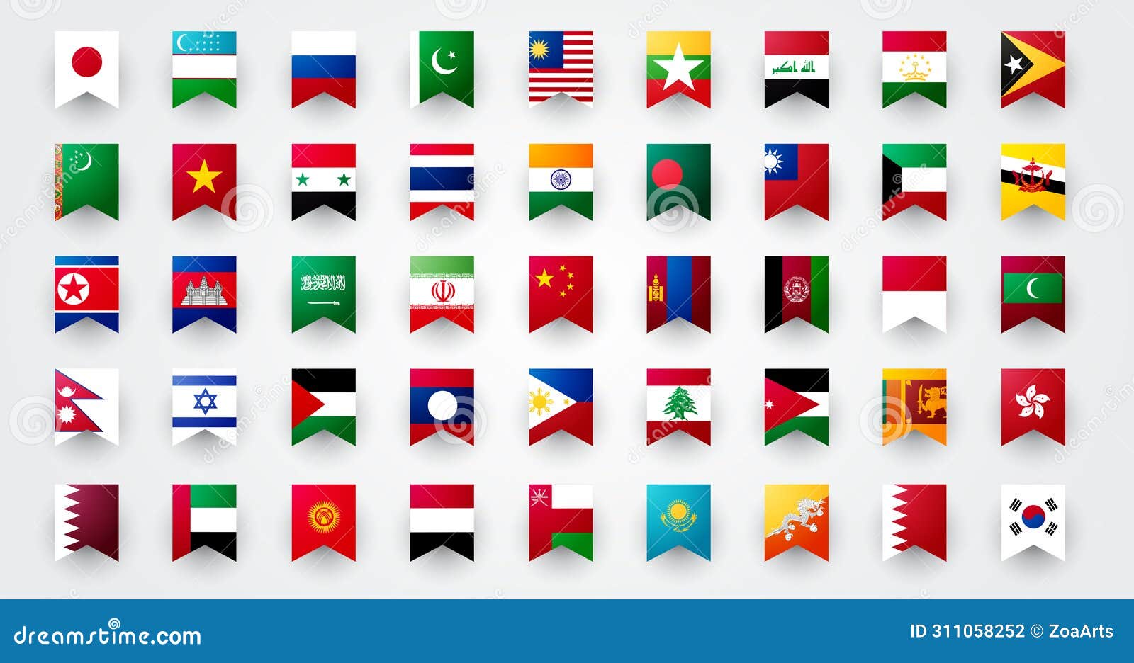 Giant Asia Banner Set with Asian Flags. Stock Vector - Illustration of ...