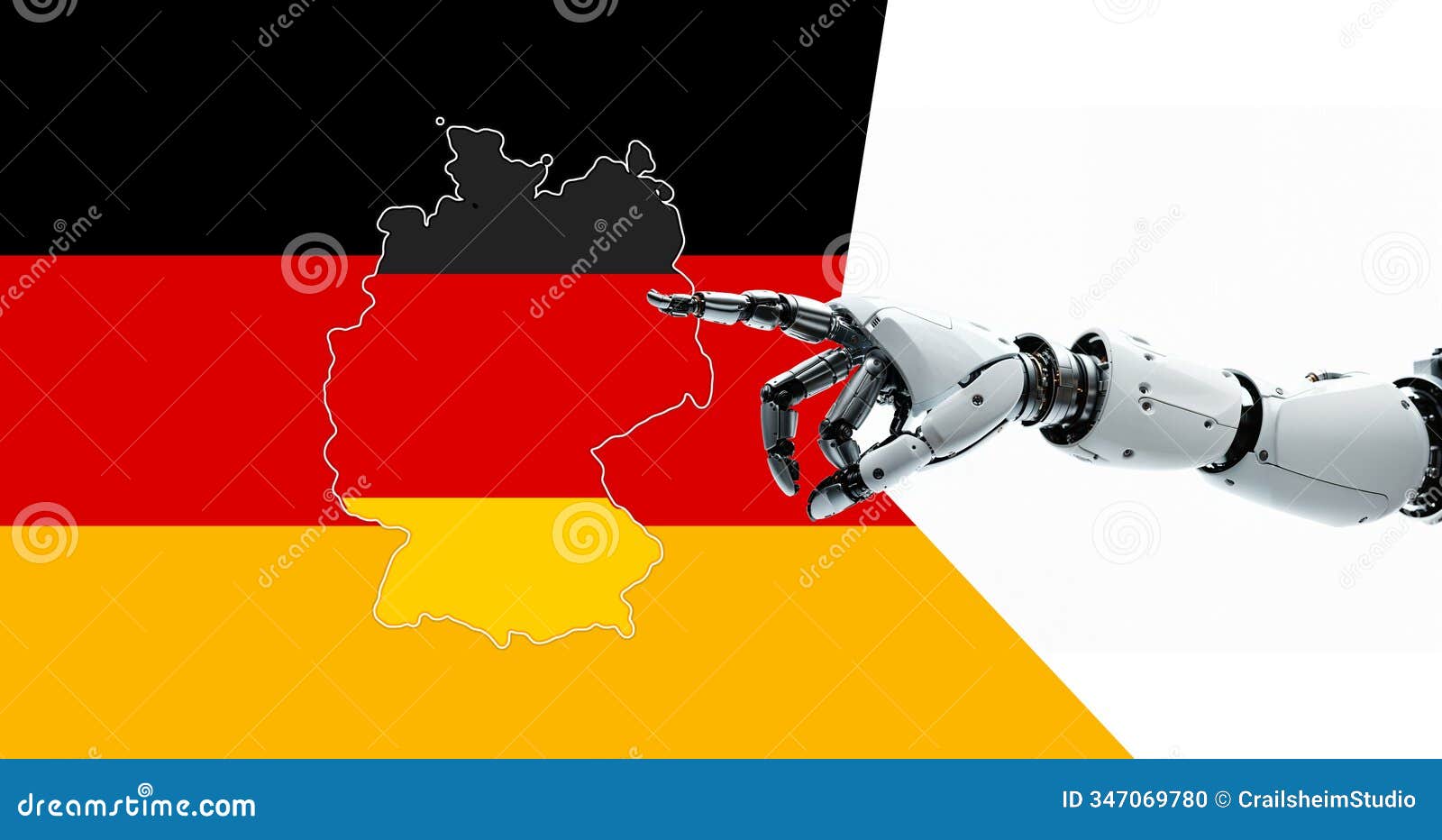 Flag and Shape of the Map of Germany and Robot Arm with Hand Pointing ...