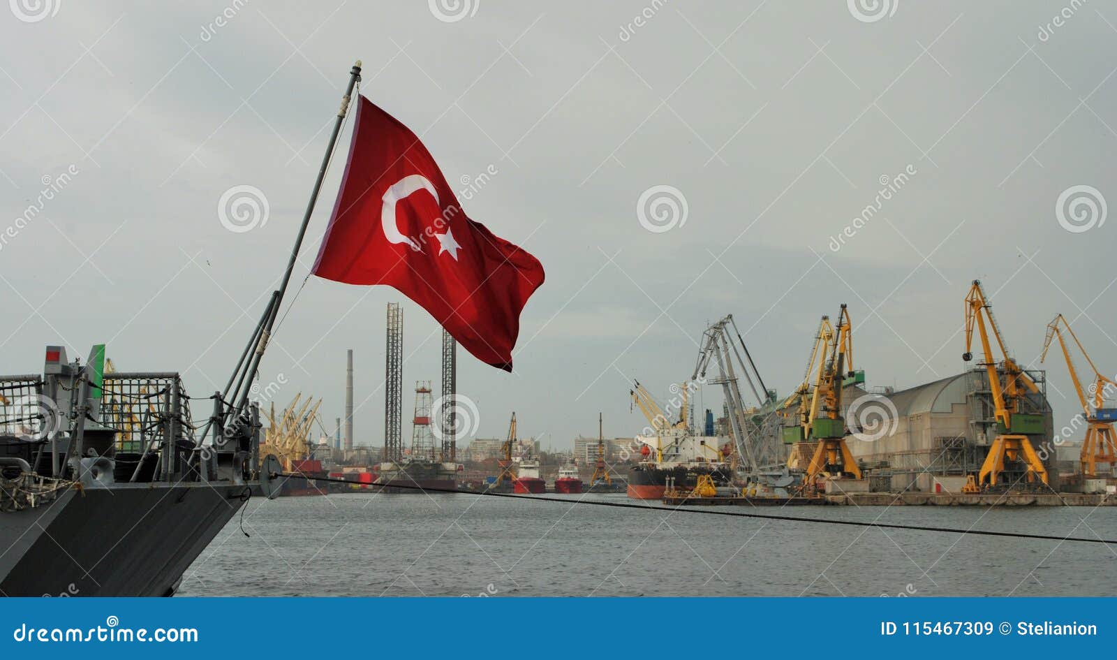 Flag on the Ship in the Port Stock Image - Image of equipment ...
