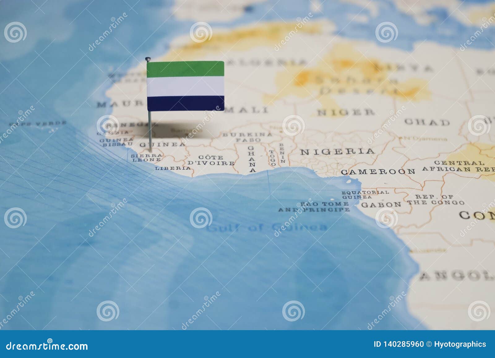 The Flag of Sierra Leone in the World Map Stock Photo - Image of ...