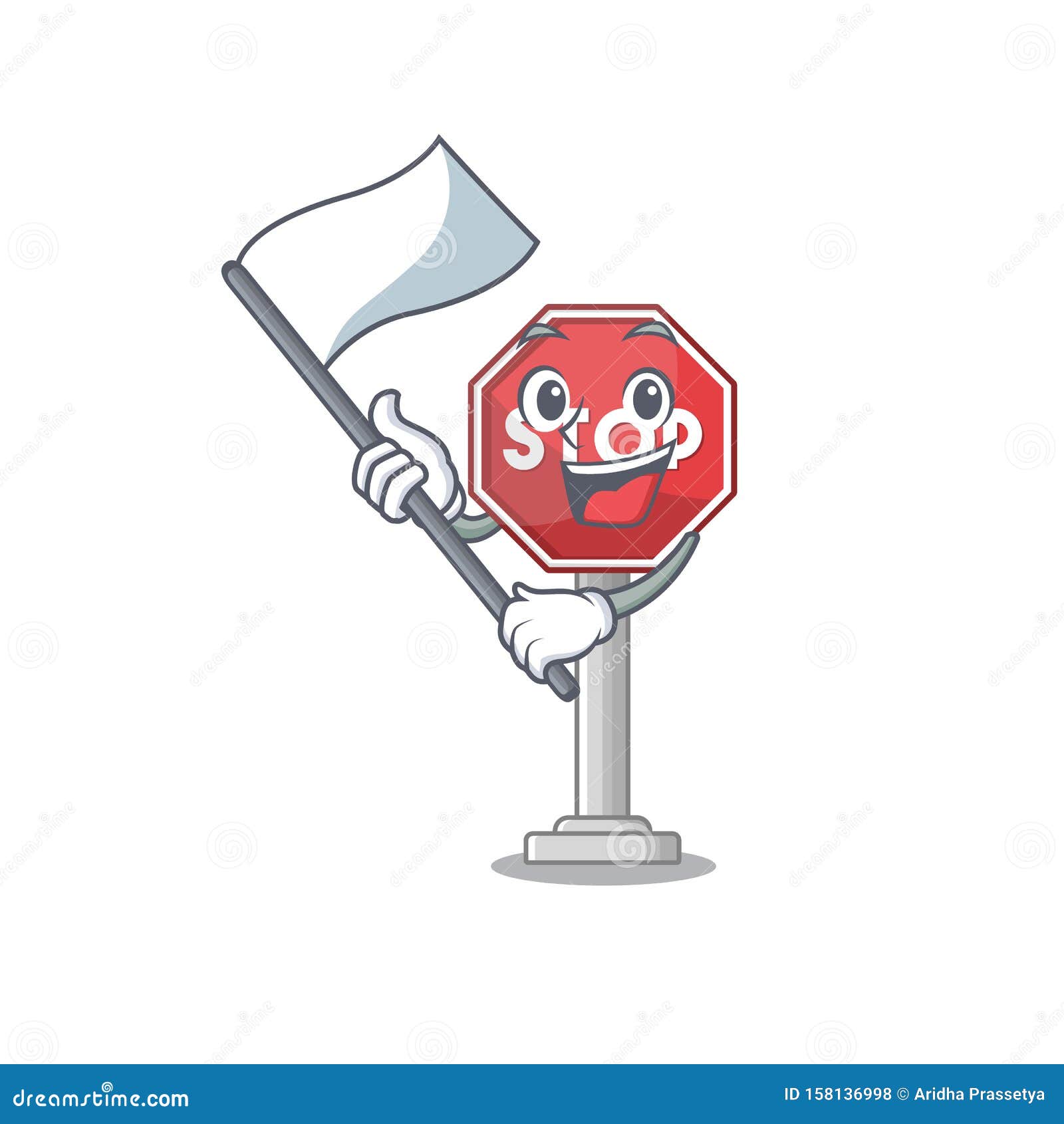 With Flag Sign Stop Isolated with the Cartoon Stock Vector ...