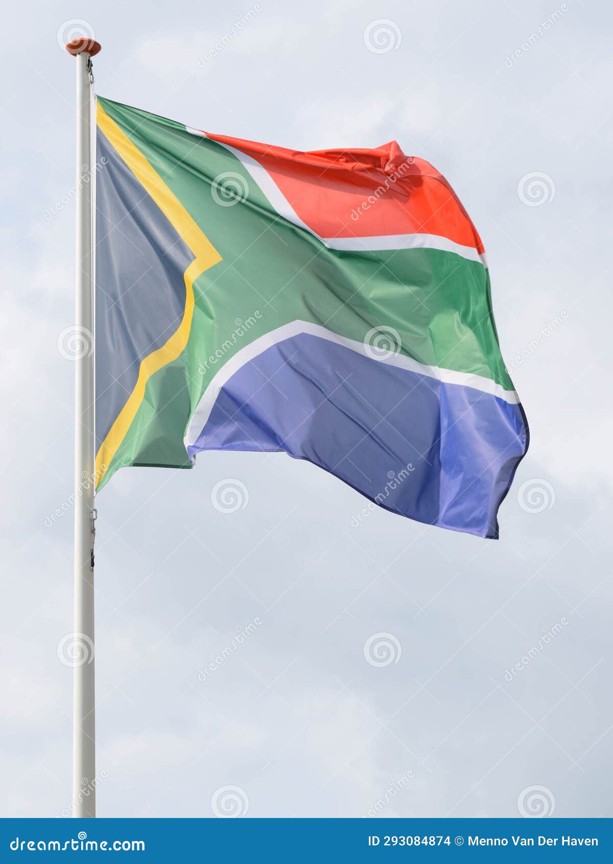 South Africa S Flag Flies in the Wind Stock Photo - Image of pole ...
