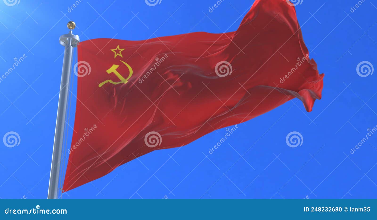 Flag of the Soviet Union Waving at Wind with Blue Sky, Loop Stock ...