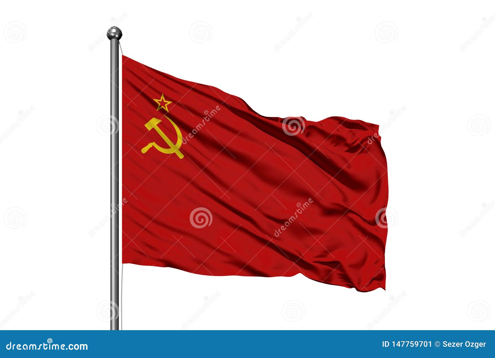 Flag of Soviet Union Waving in the Wind, Isolated White Background ...