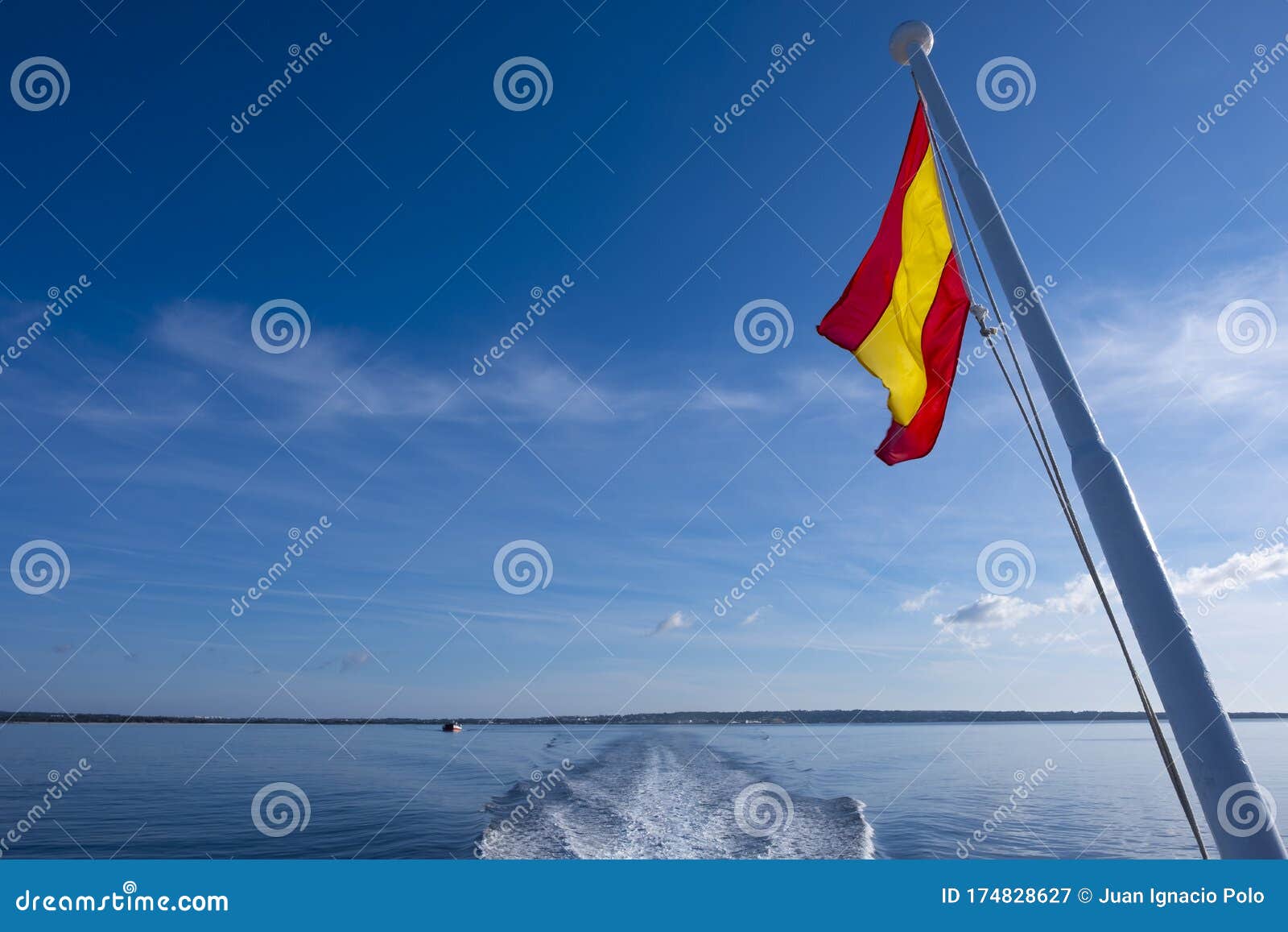 Flag of Spain from the Boat between Formentera and Ibiza, Spa?a Stock ...