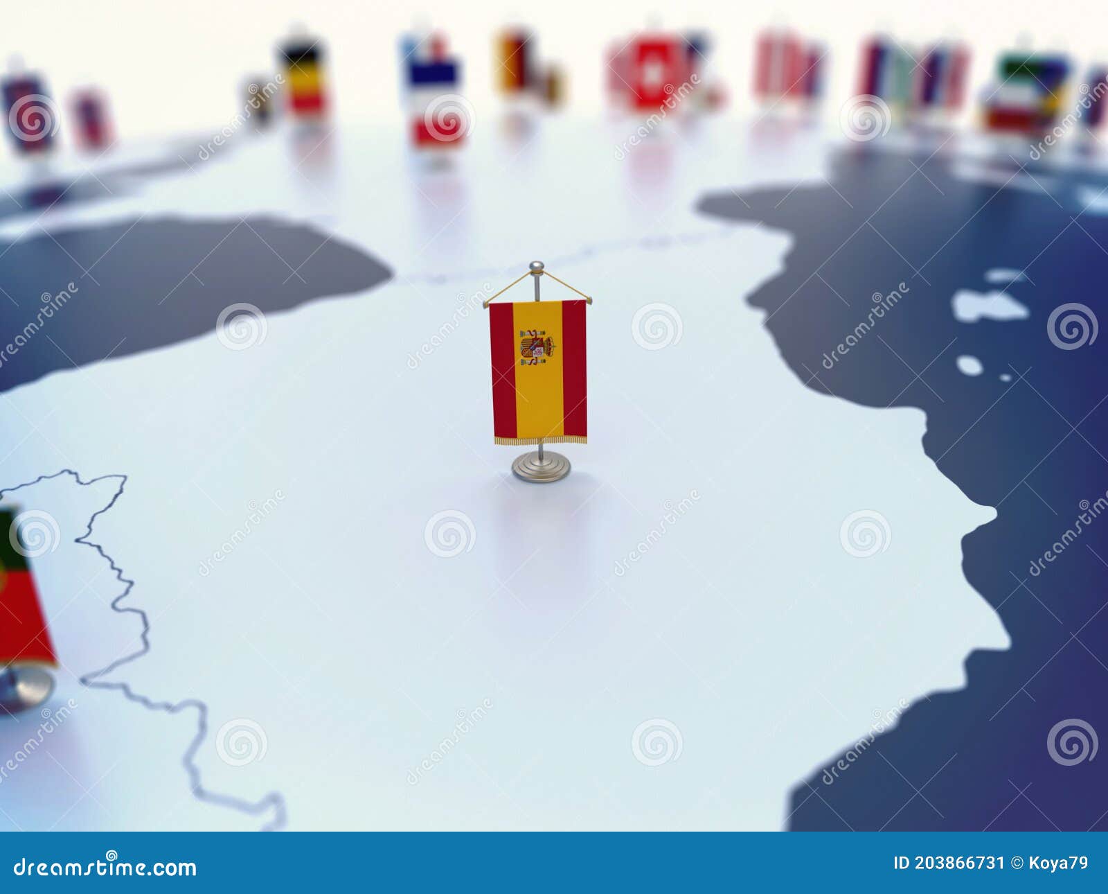 Flag of Spain in Focus among Other European Countries Flags. Europe ...