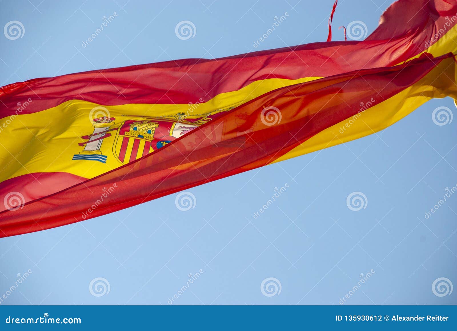 Flag of Spain on a pole stock photo. Image of yellow - 135930612