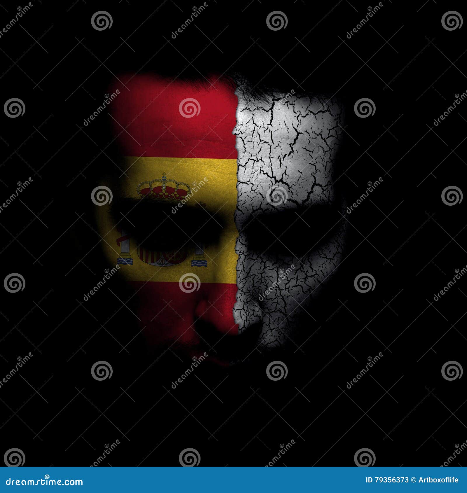 Flag of the Spain on Shatter Face Man Stock Image - Image of black ...