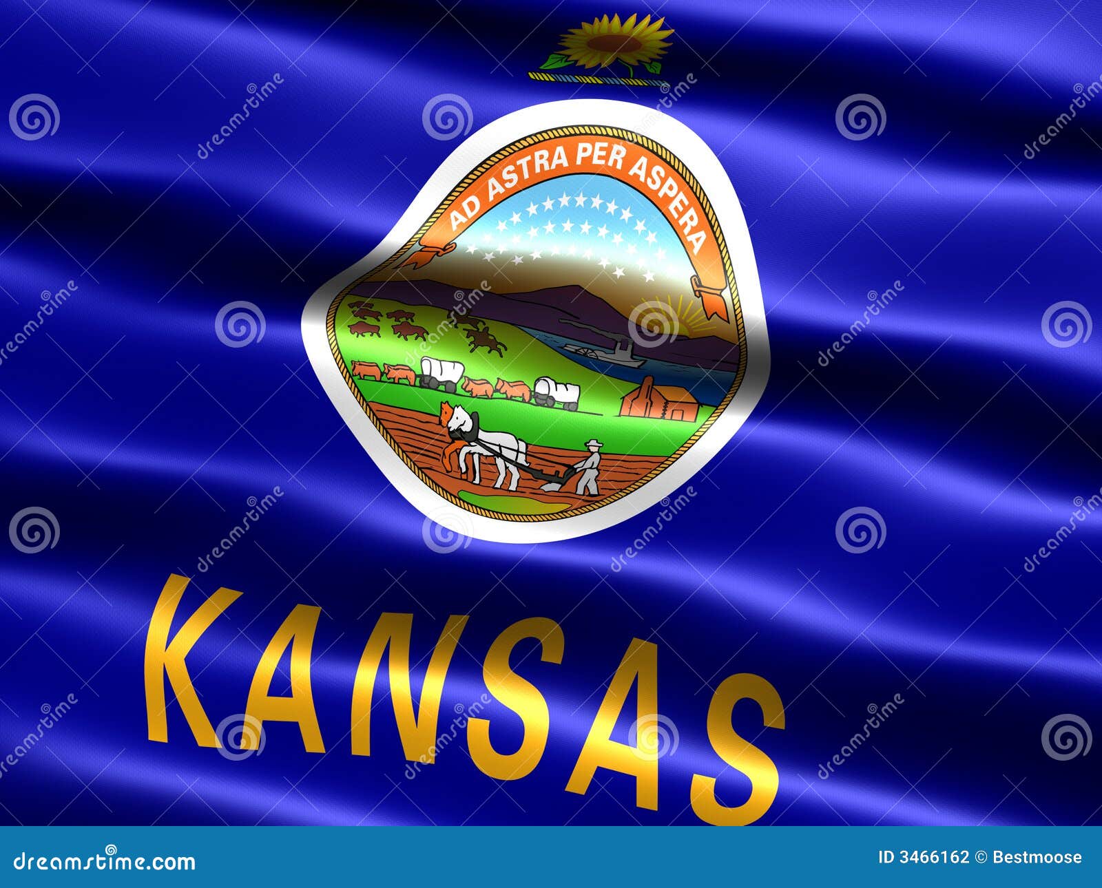 Flag of the State of Kansas Stock Illustration - Illustration of emblem ...