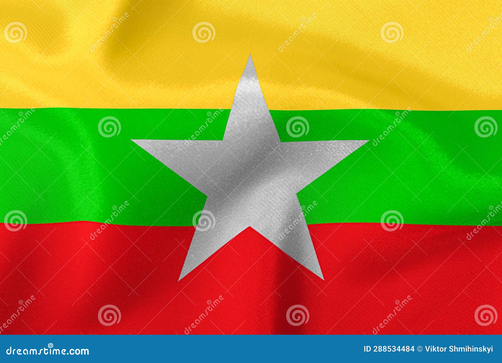 Flag of the State of Myanmar Close-up Stock Photo - Image of flag, silk ...