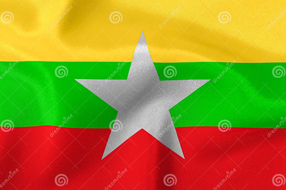Flag of the State of Myanmar Close-up Stock Photo - Image of flag, silk ...