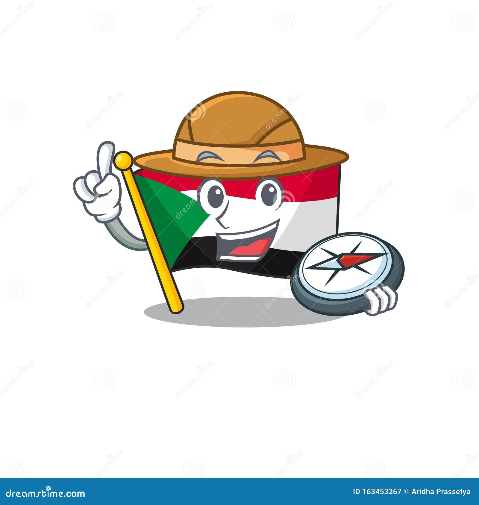 Flag Sudan Character in Cartoon Shape Holding Compass Stock Vector ...