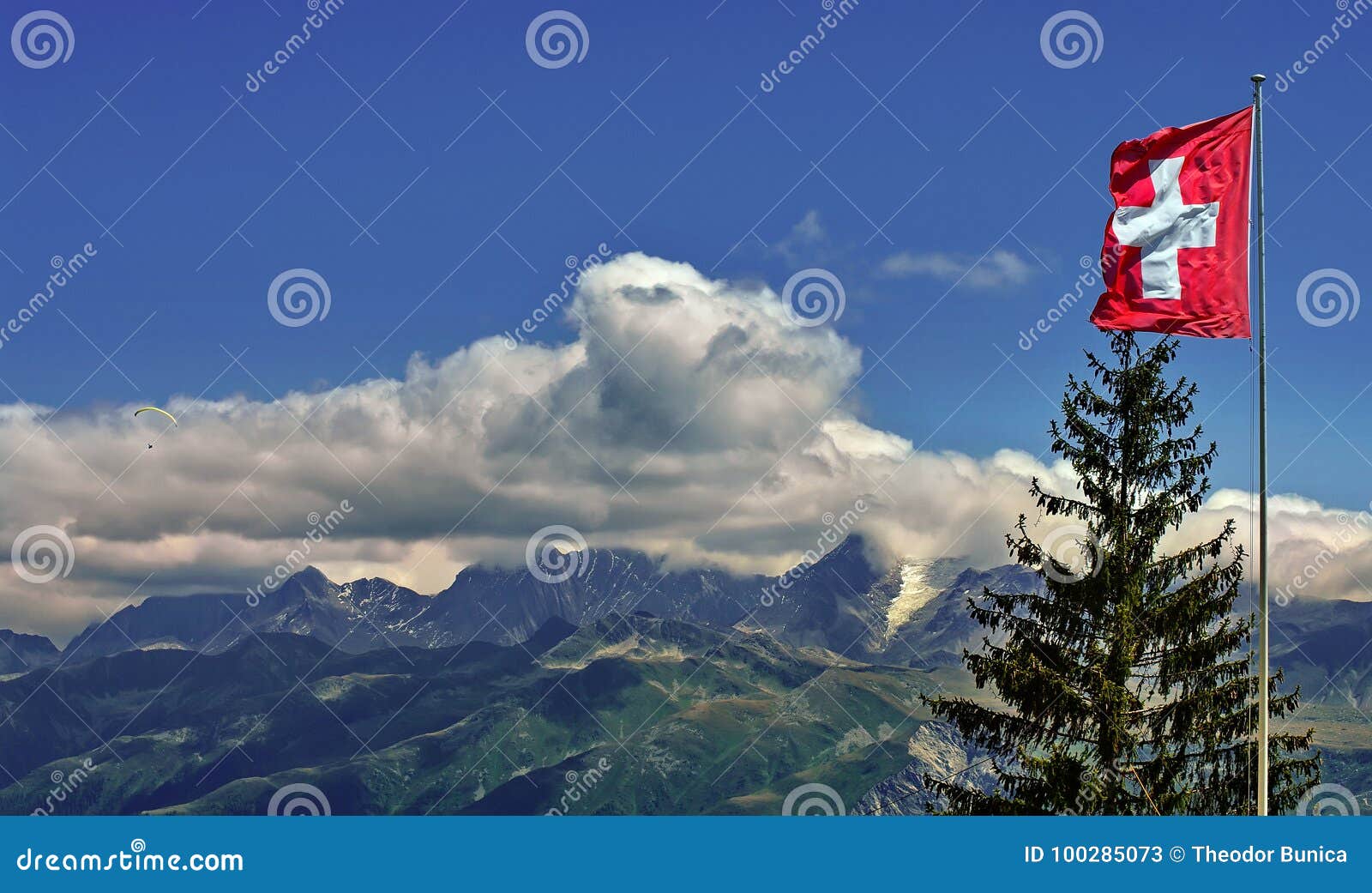 Flag of Switzerland and the Alps Mountains Stock Image - Image of ...