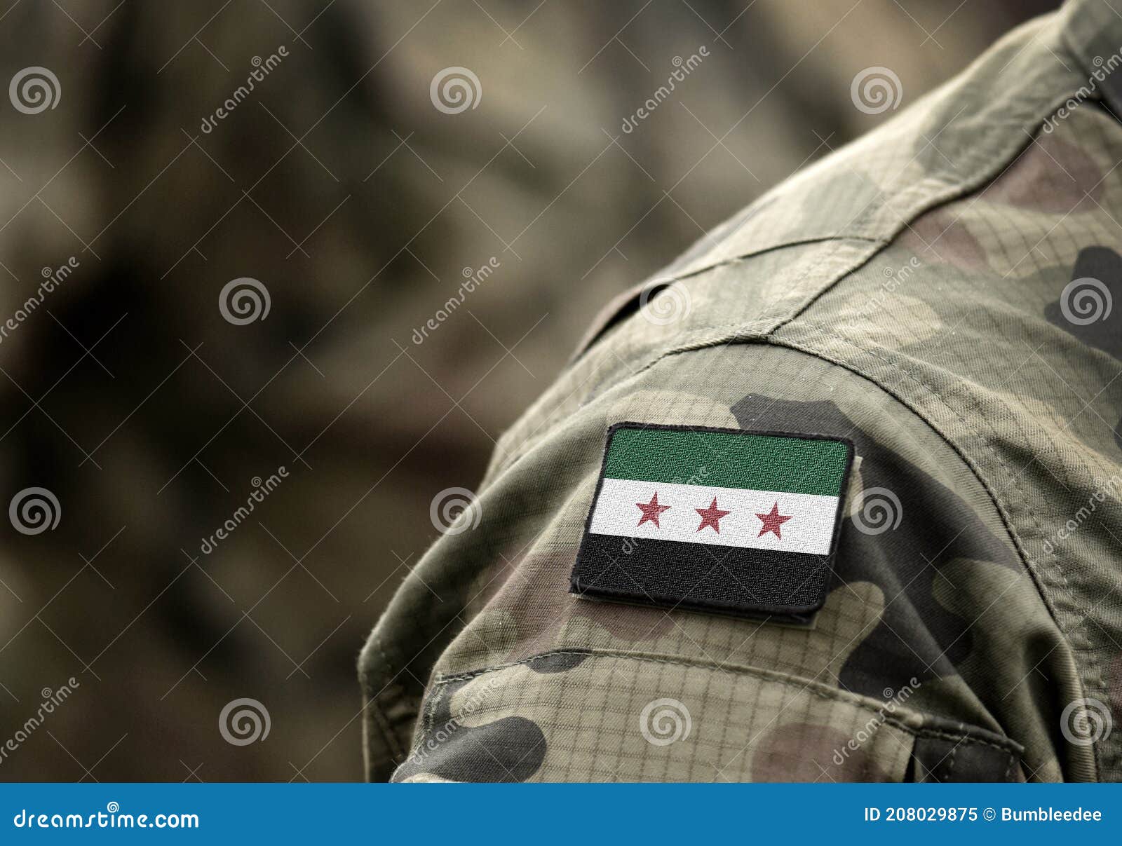 Flag of Syrian National Coalition on Military Uniform Collage Stock ...