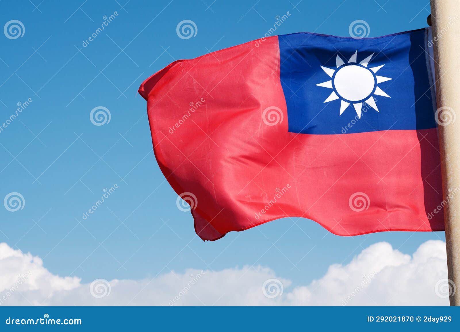 Flag of Taiwan, Blue Sky, Wind, Waving Stock Photo - Image of flag ...