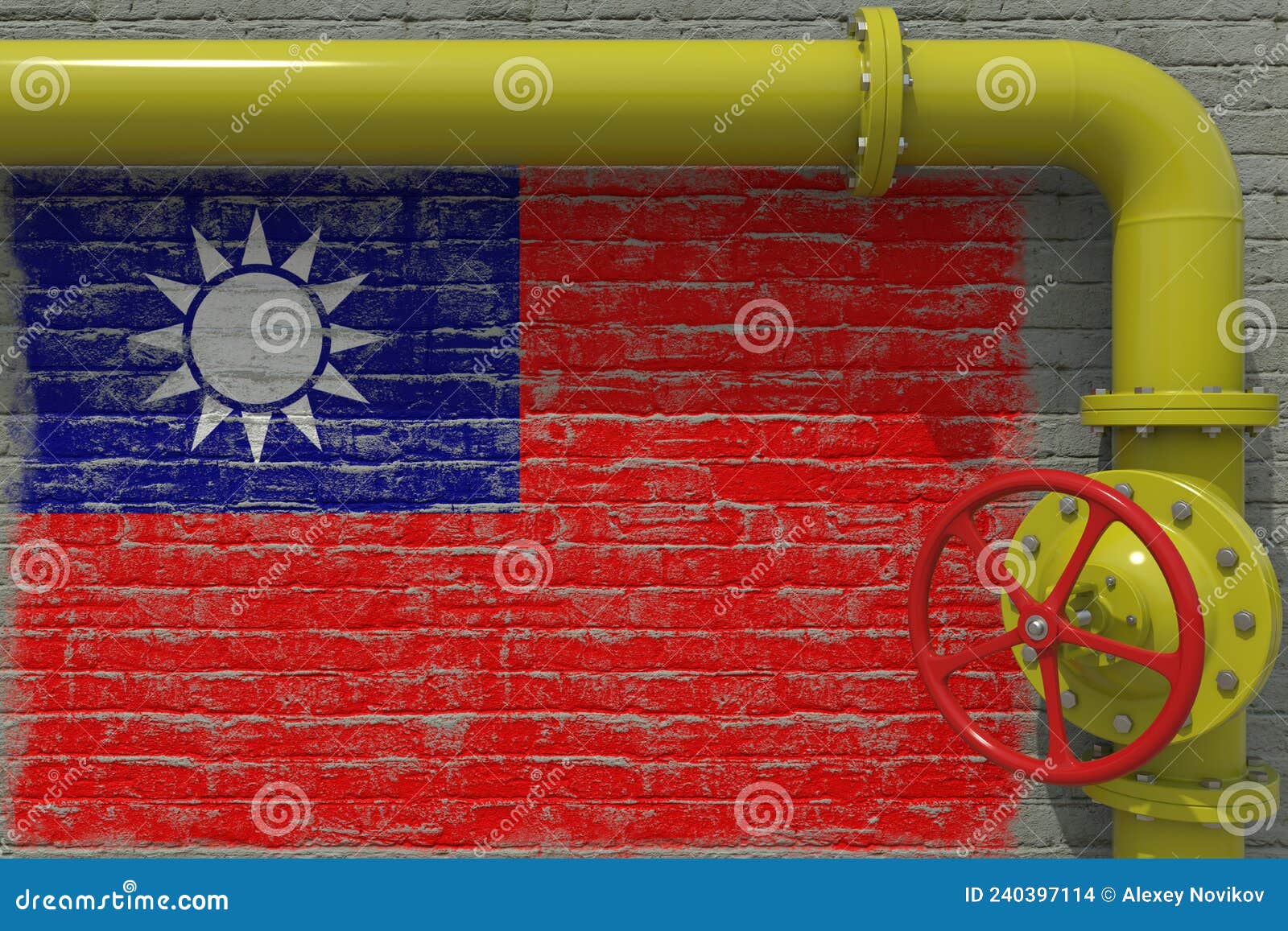 Flag of Taiwan and Industrial Pipe with Valve. 3d Rendering Stock ...