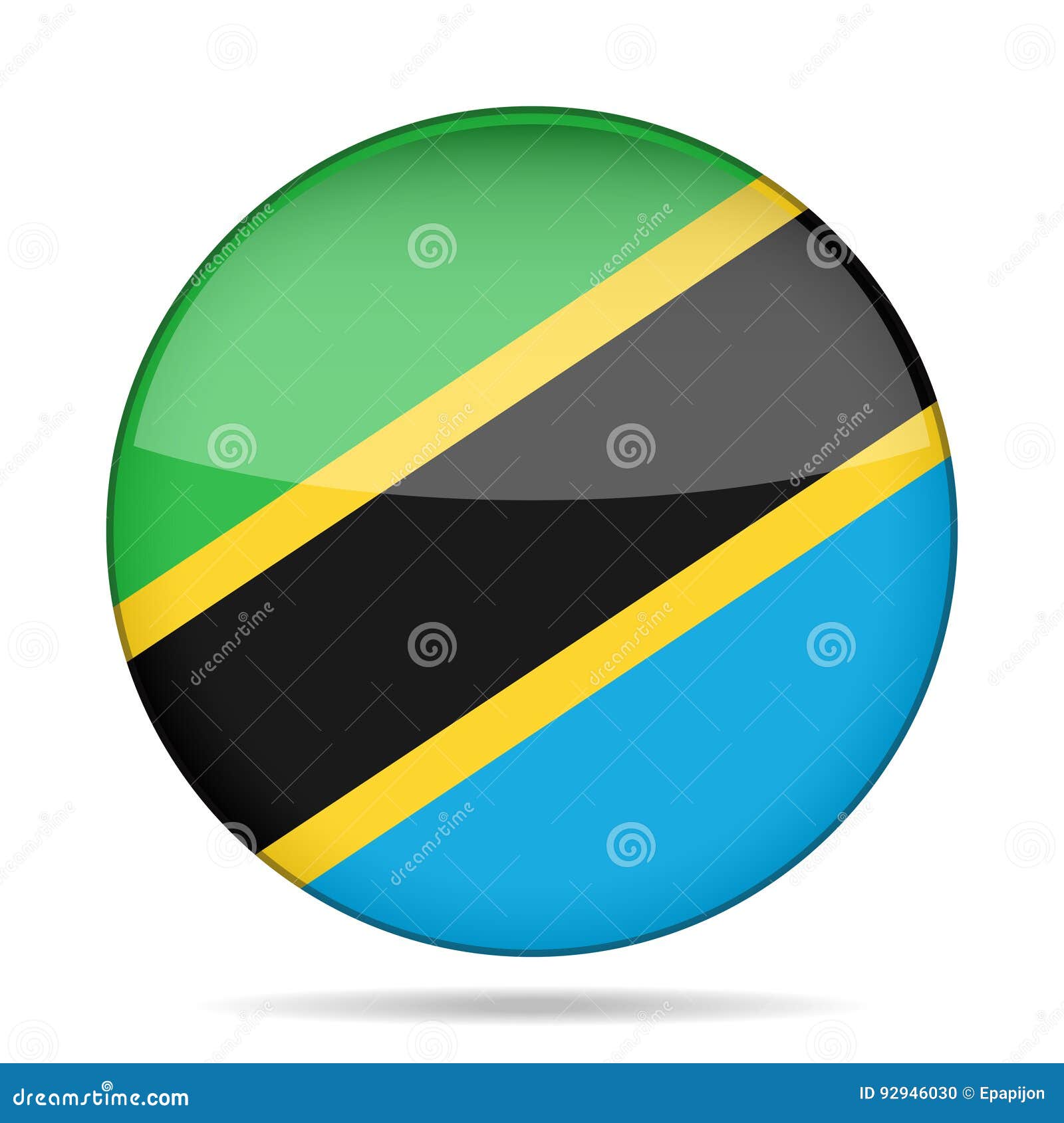 Flag of Tanzania. Shiny Round Button. Stock Vector - Illustration of ...